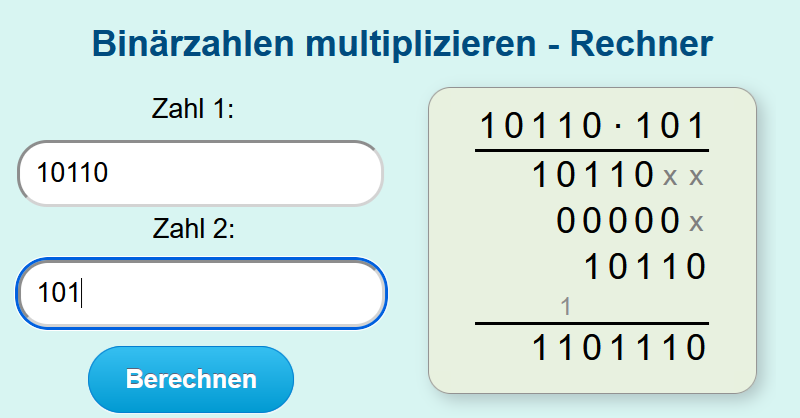 Binärzahlen multiplizieren - Rechner