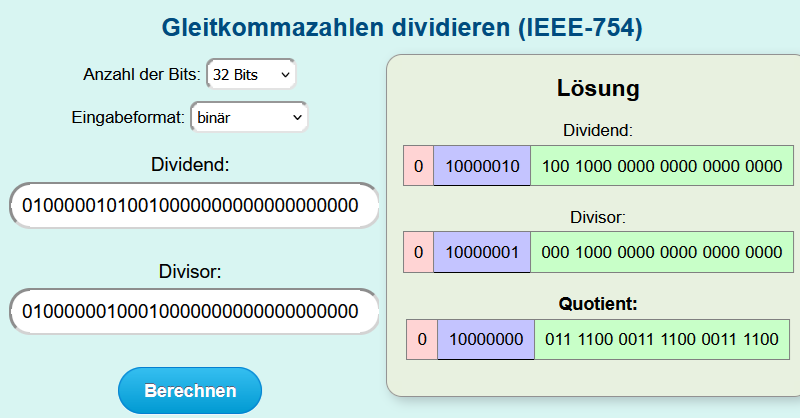 Gleitkommazahlen dividieren (IEEE-754)