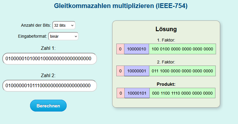 Gleitkommazahlen multiplizieren (IEEE-754)